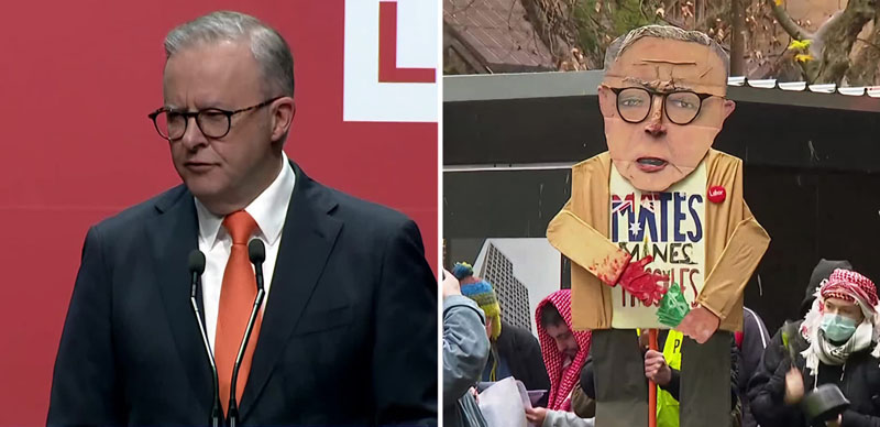 Protests inside and outside as Albanese addresses Labor conference ...